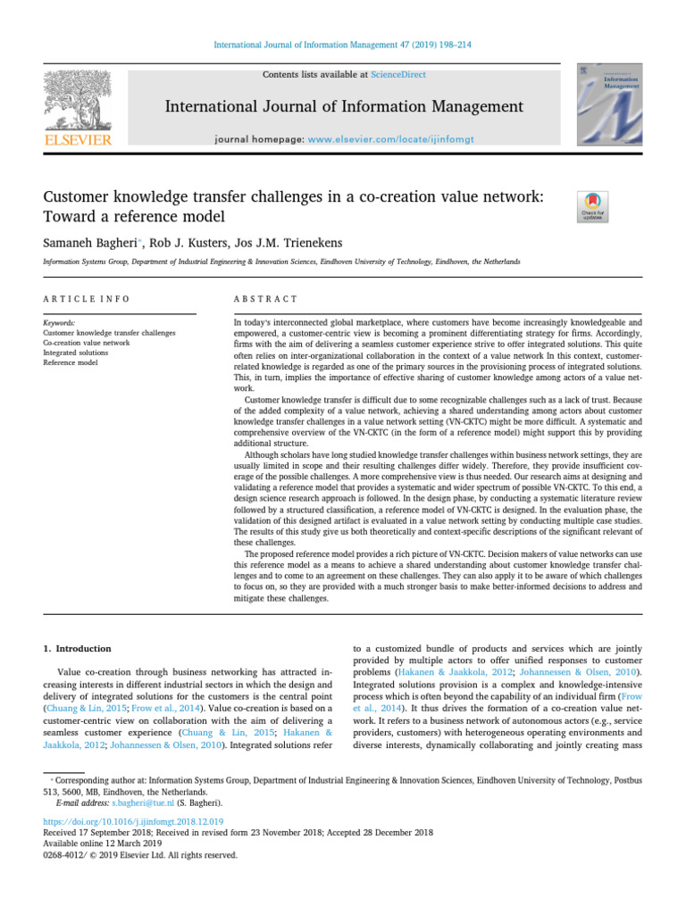 Customer Knowledge Transfer Challenges in A Co-Creation Value Network ...