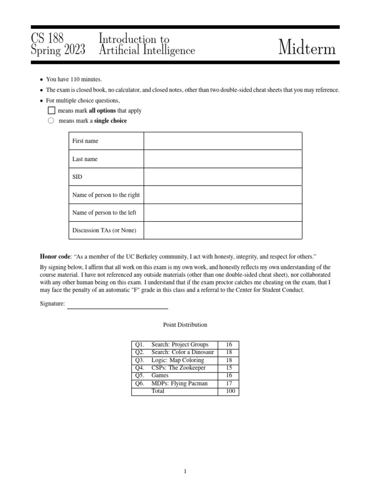 23sp - Cs188-Sp23-Midterm-Solutions | PDF | Theoretical Computer Science | Applied Mathematics
