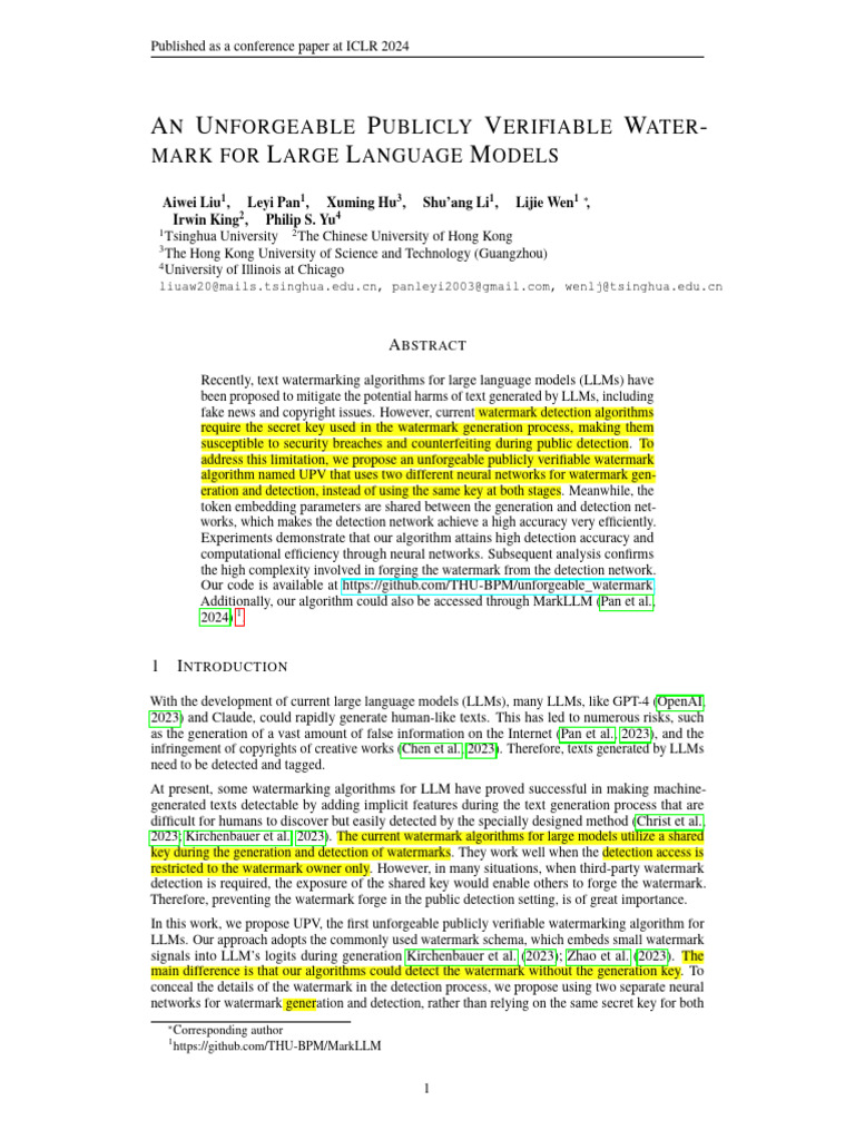 Unforgeable Watermark for LLMs | PDF | P Value | Variance