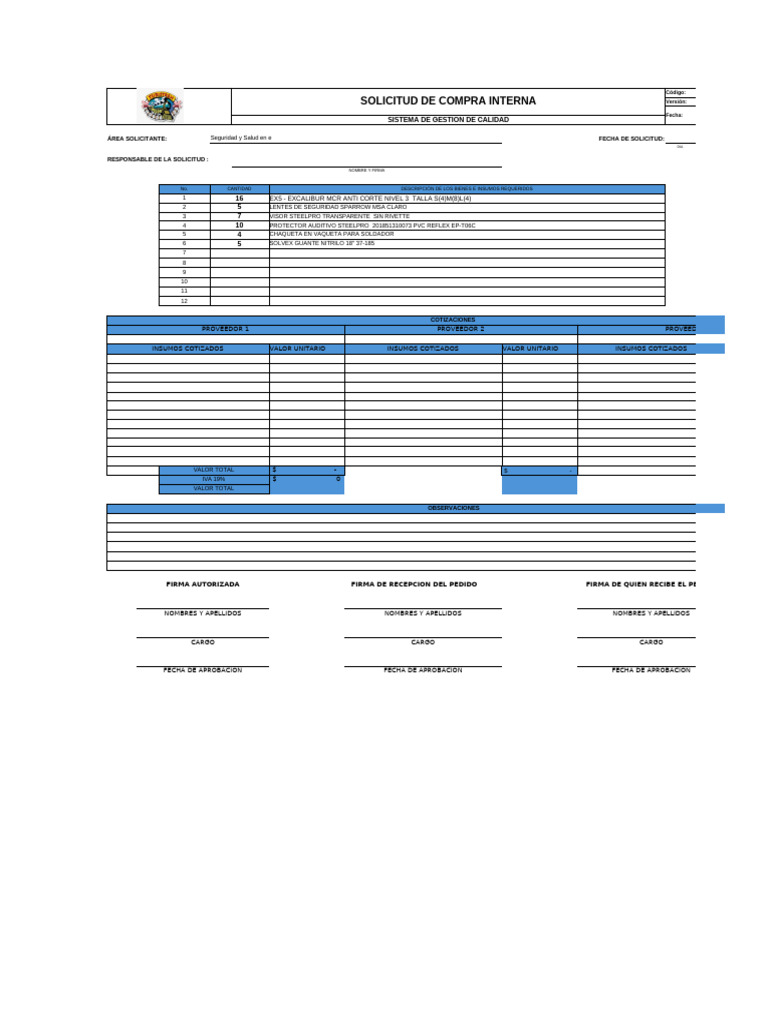 SFT-SGC-263 Solicitud de Compra Interna Epp | PDF