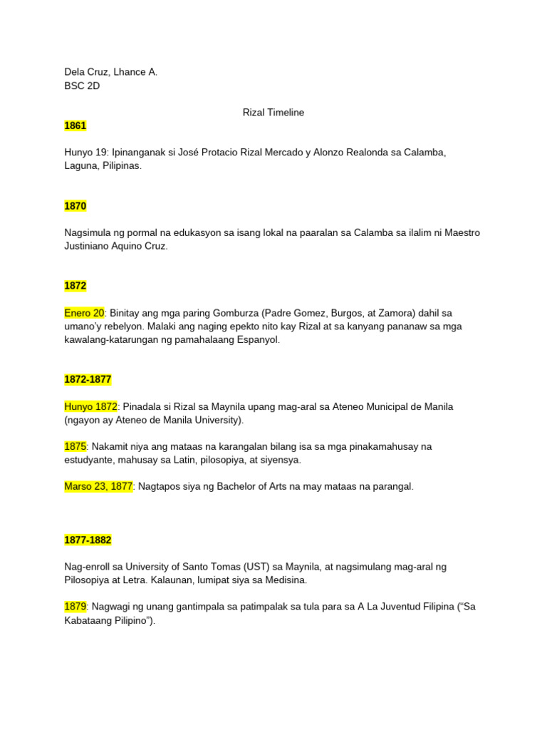 Rizal Timeline | PDF