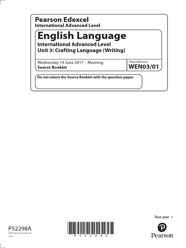 June 2017 (IAL) IN - Unit 3 Edexcel English Language A-Level | PDF ...