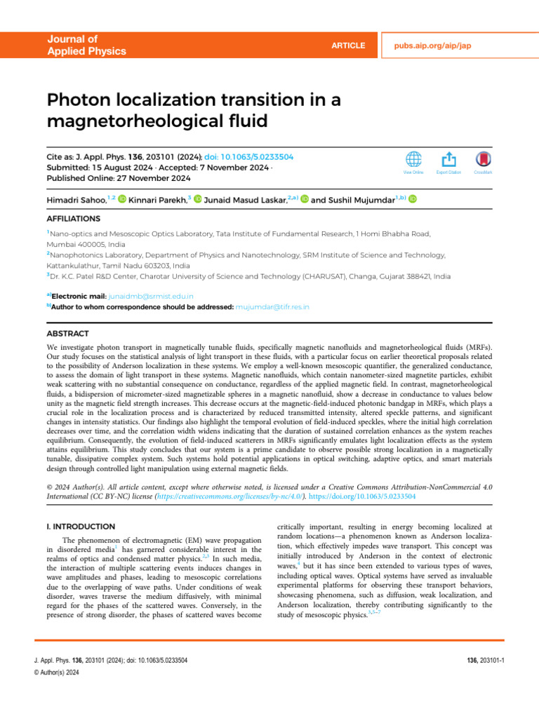 Photon Localization Transition in A Magnetorheolog | PDF | Absorbance ...