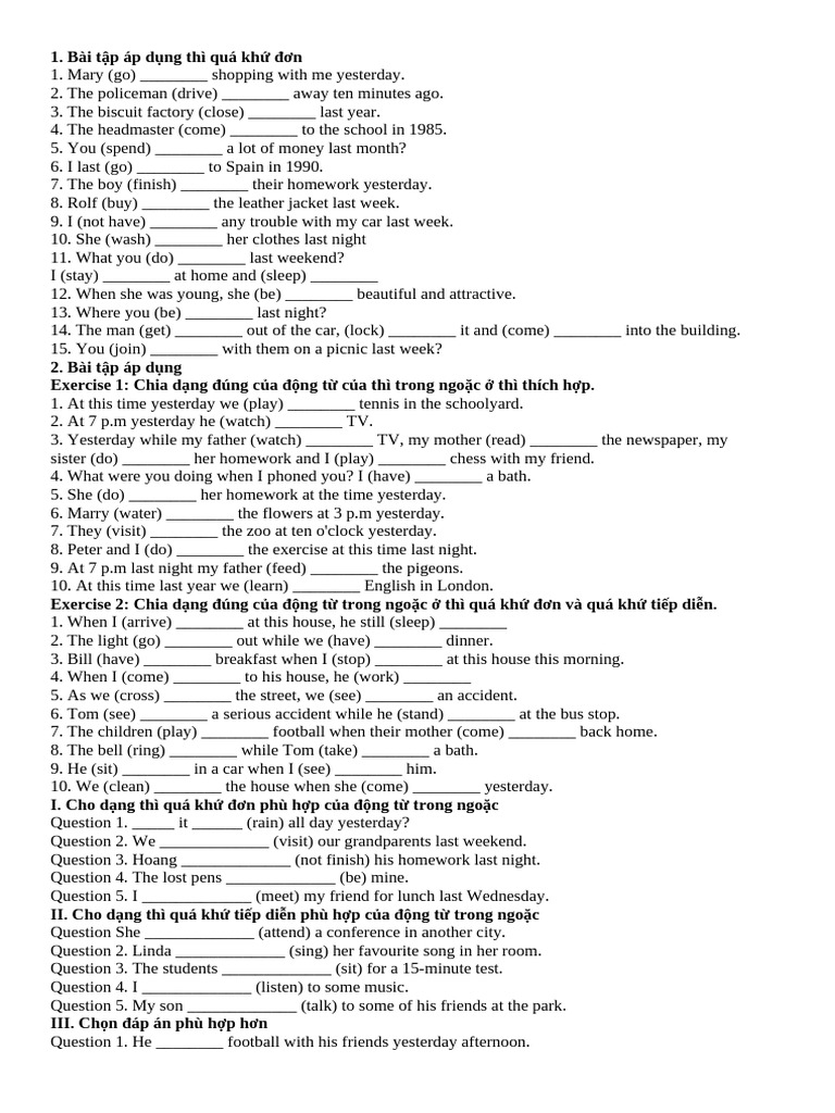 bài tập áp dụng thì qkd và qktd | PDF