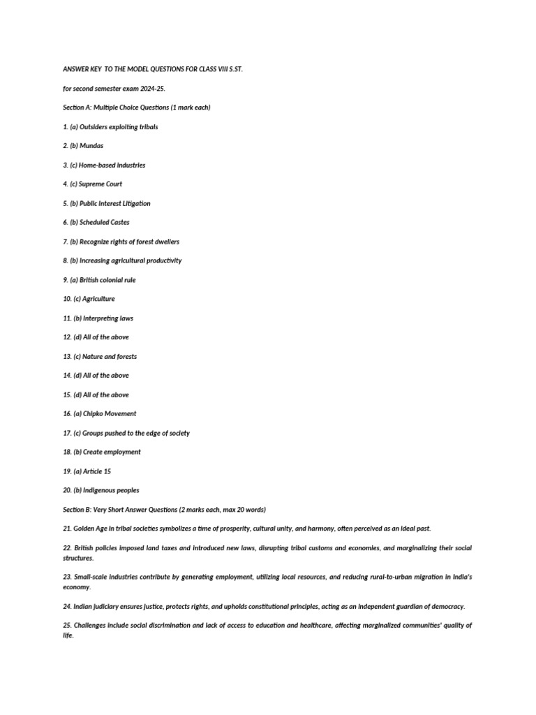 STD 8 Model Questions Answer Key | PDF | Agriculture | Green Revolution