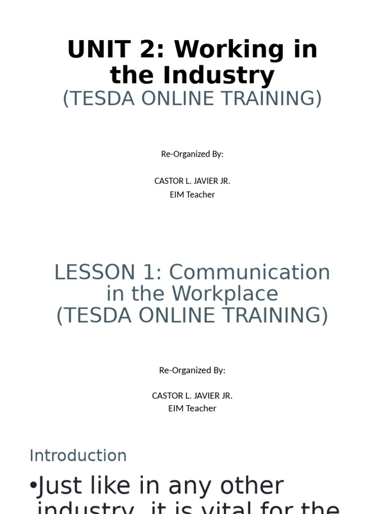 Unit 2 - Working in The Industry 5th To 6th Week Lessons 2 | PDF | Memorandum | Communication