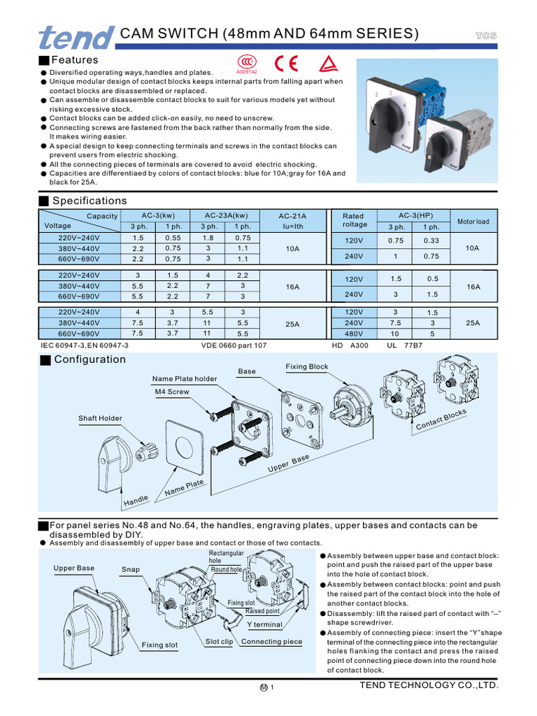 Cam Switches: 48mm & 64mm Series Guide | PDF | Mains Electricity ...