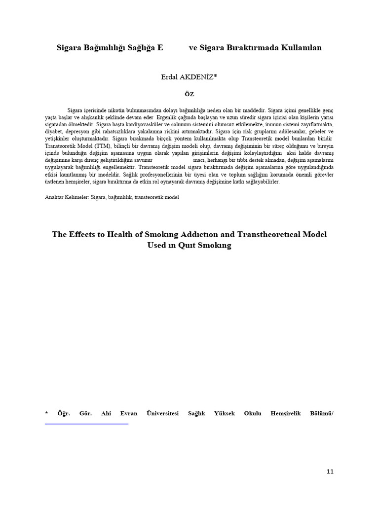 Sigara Ba____ml__l______ Sa__l____a Etkileri ve Sigara B__rakt__rmada Kullan__lan Transteoretik ...