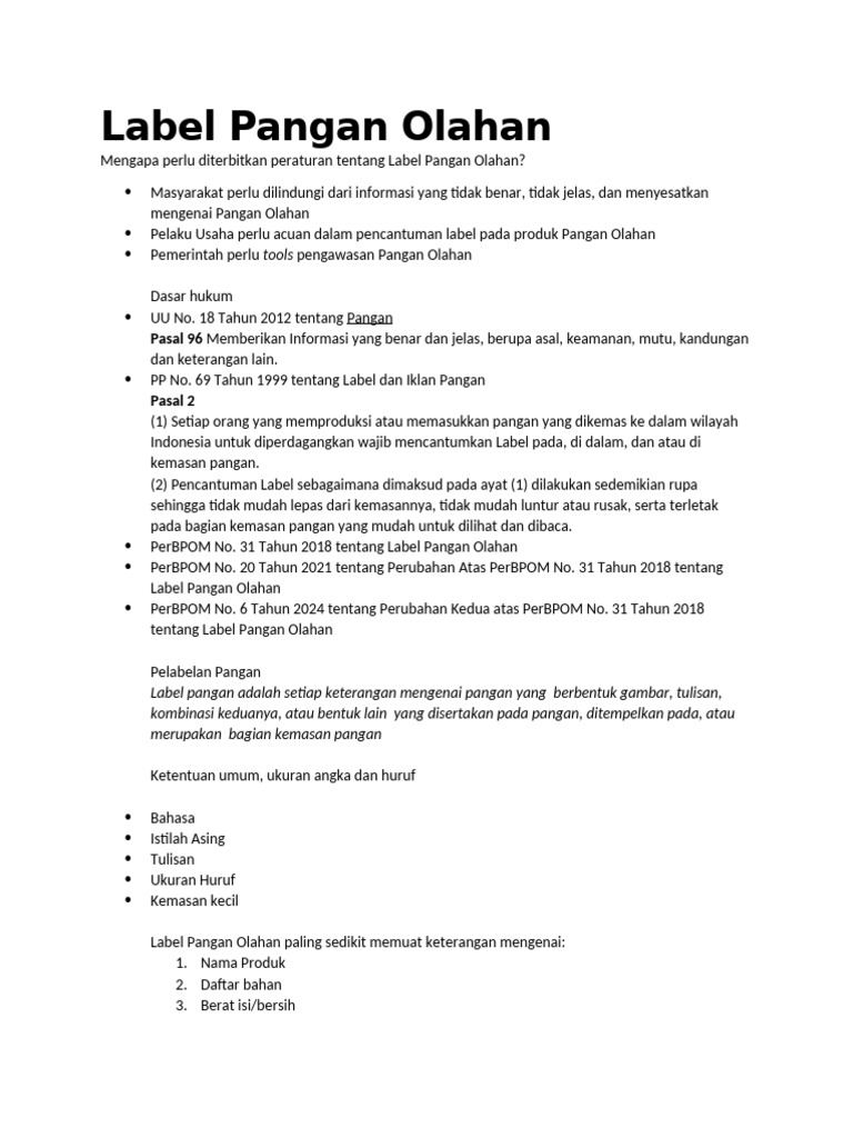 Label Pangan Olahan | PDF