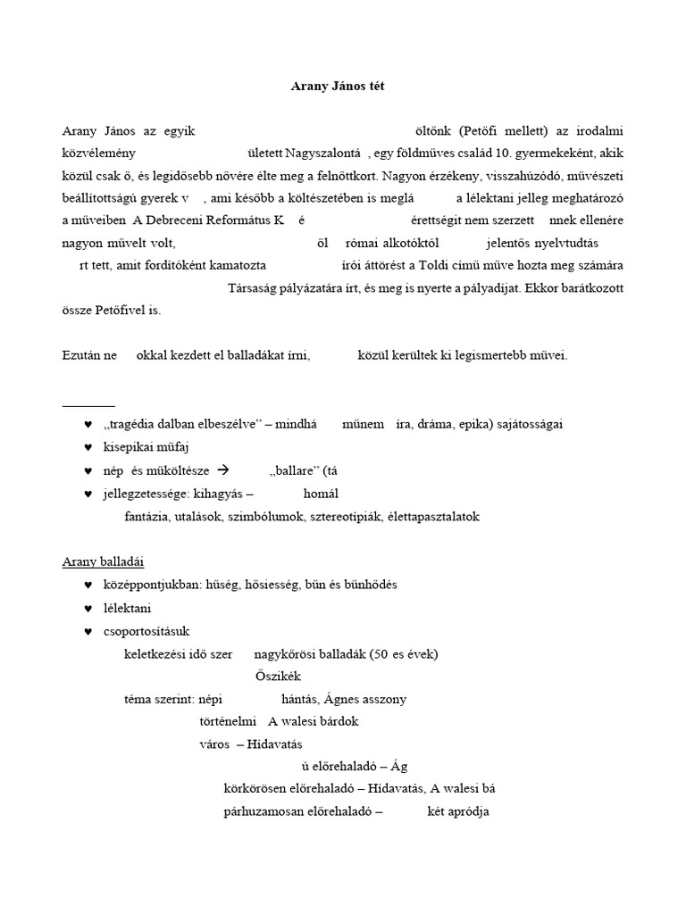 Arany János Tétel | PDF