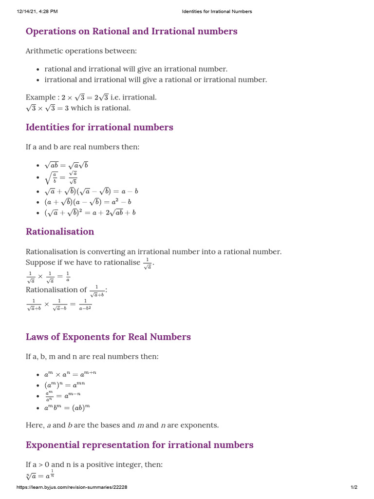 4 - Identities For Irrational Numbers | PDF | Numbers | Real Number