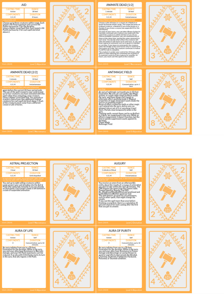 D&D Cleric Spellbook Card Generator | PDF