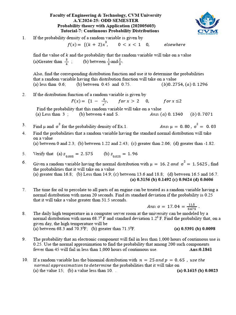 Continuous Probability Distributions Tutorial | PDF | Normal ...
