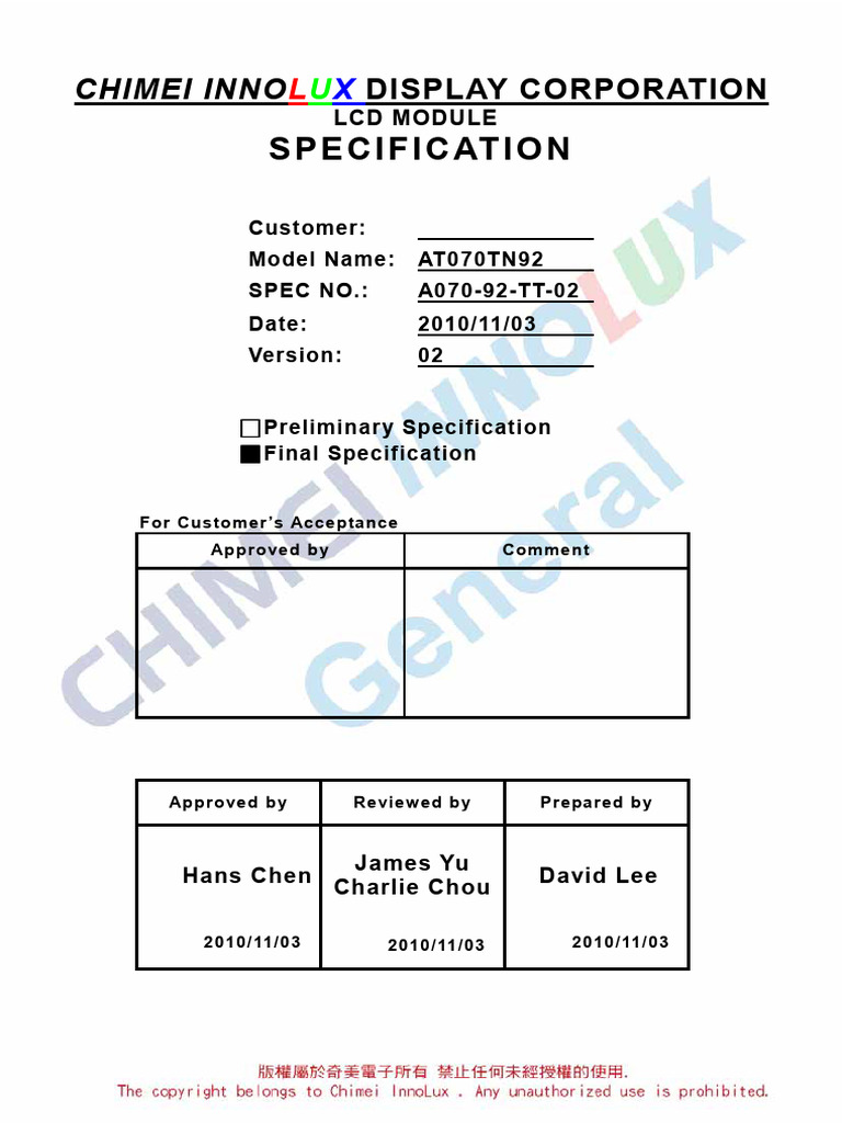 AT070TN92 | PDF | Backlight | Liquid Crystal Display