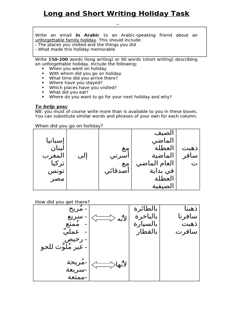 Travel and Tourism Writing Practice Guidance | PDF