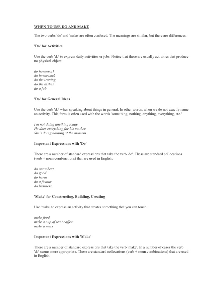 Do and Make Explanation and Exercises | PDF | Verb | English Language