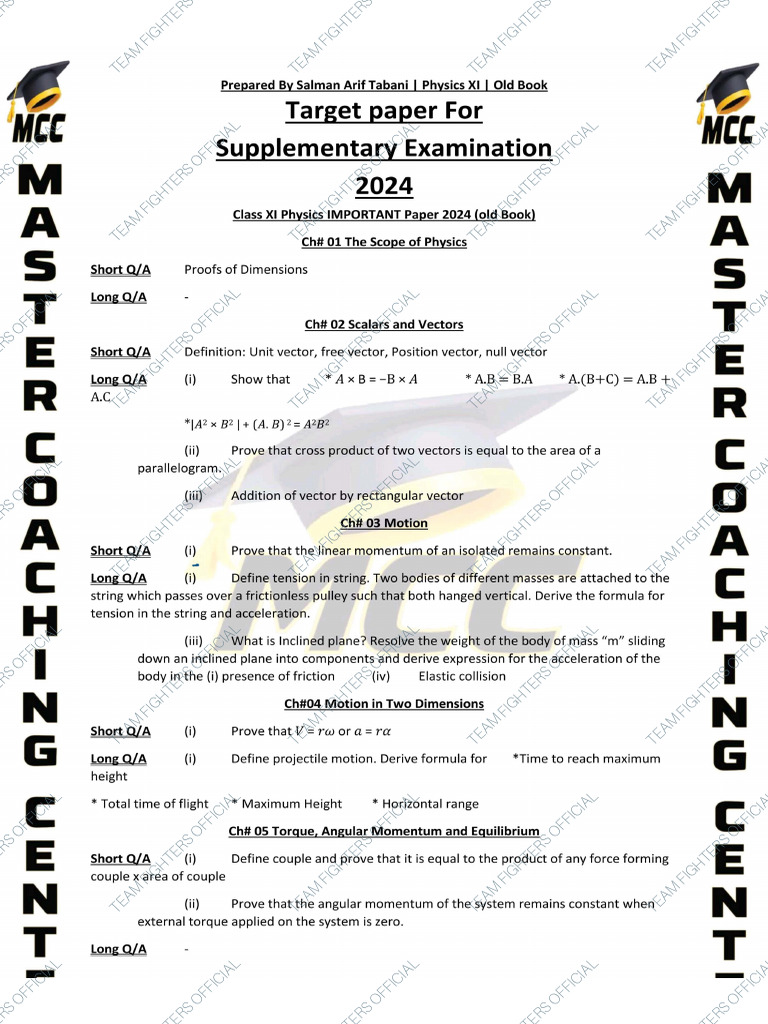 Xi Physics - MCC (Supplementary) Old Book Target Paper 2024 - Team ...