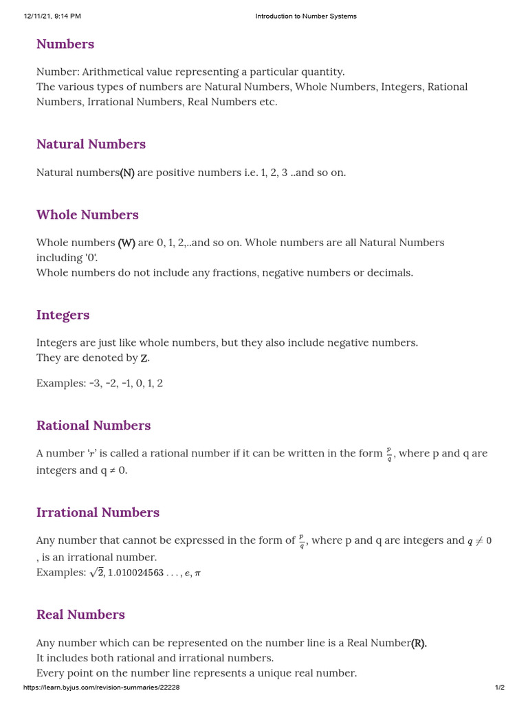1_Introduction to Number Systems_SUMMARY | PDF