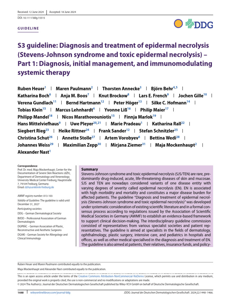 S3_guideline_Diagnosis_and_treatment_of_epidermal_necrolysis | PDF | Infection | Clinical Medicine