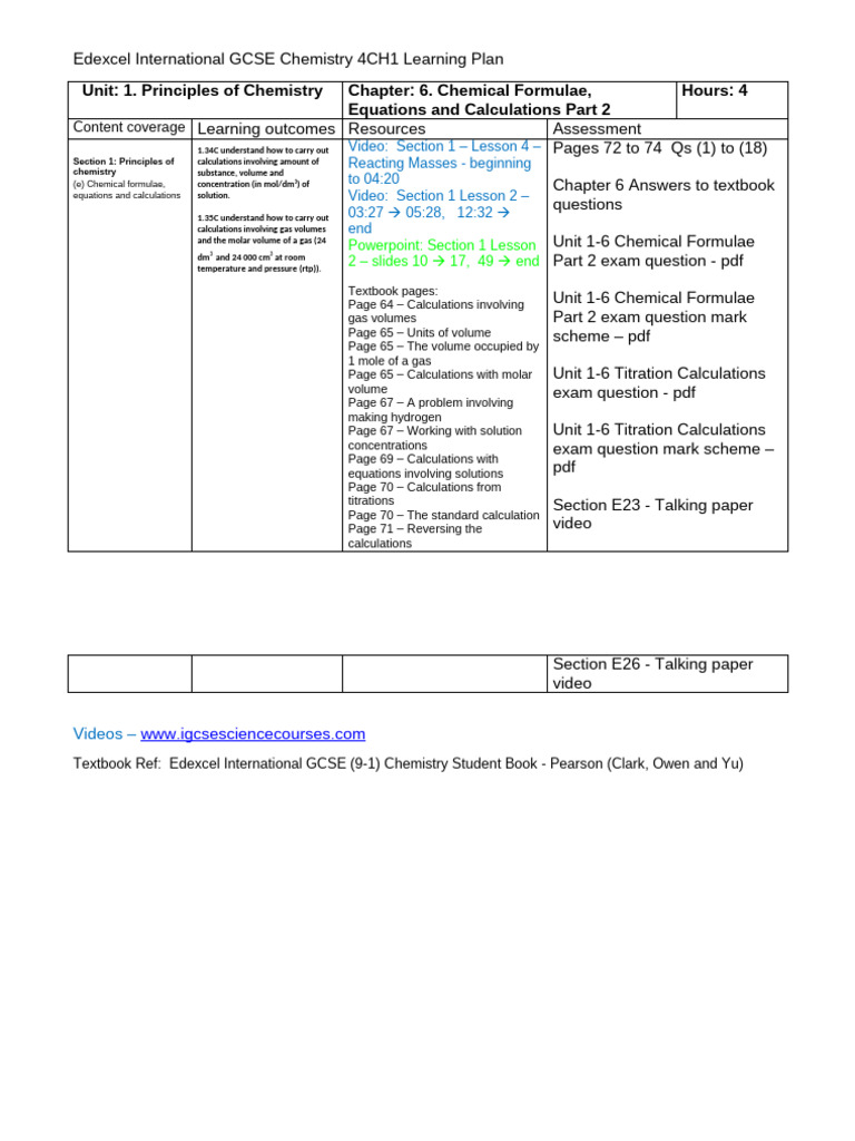 Edexcel IGCSE Chemistry: Chemical Calculations | PDF | Chemistry ...