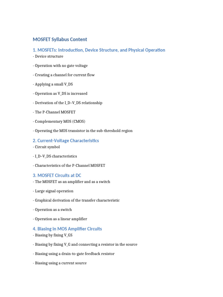 Edited MOSFET Syllabus | PDF
