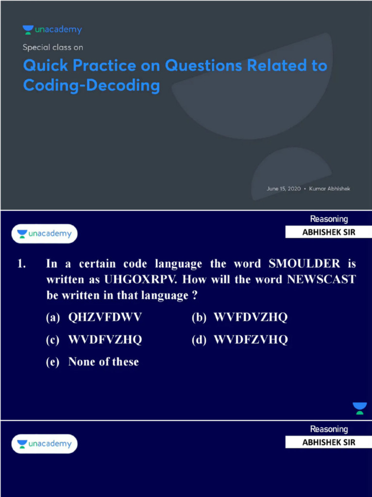 Quick Practice On Questions Related To Codingdecoding No Anno Pdf