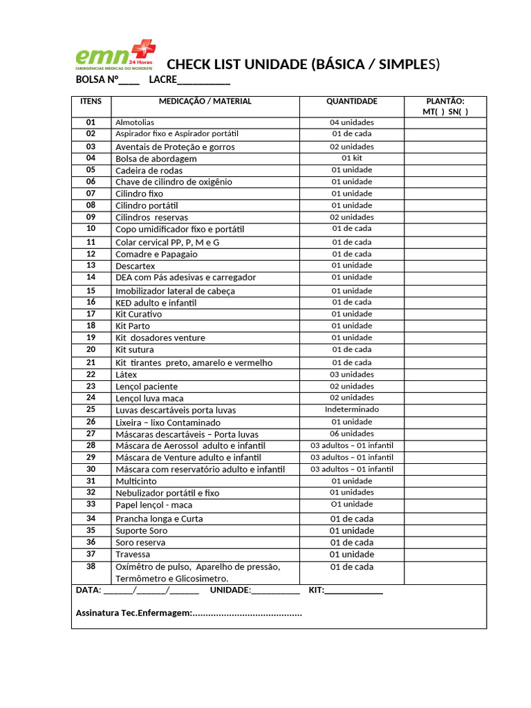 Check List Unid - Básica Simples Checado | PDF