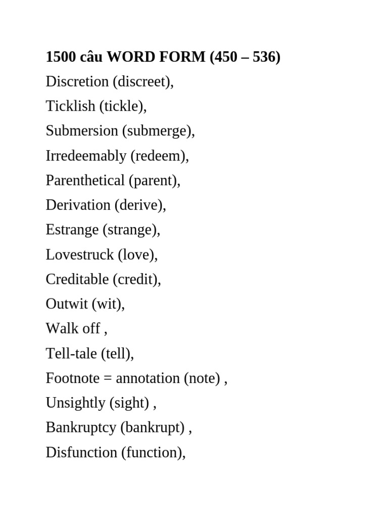 1500 Essential Word Forms List | PDF