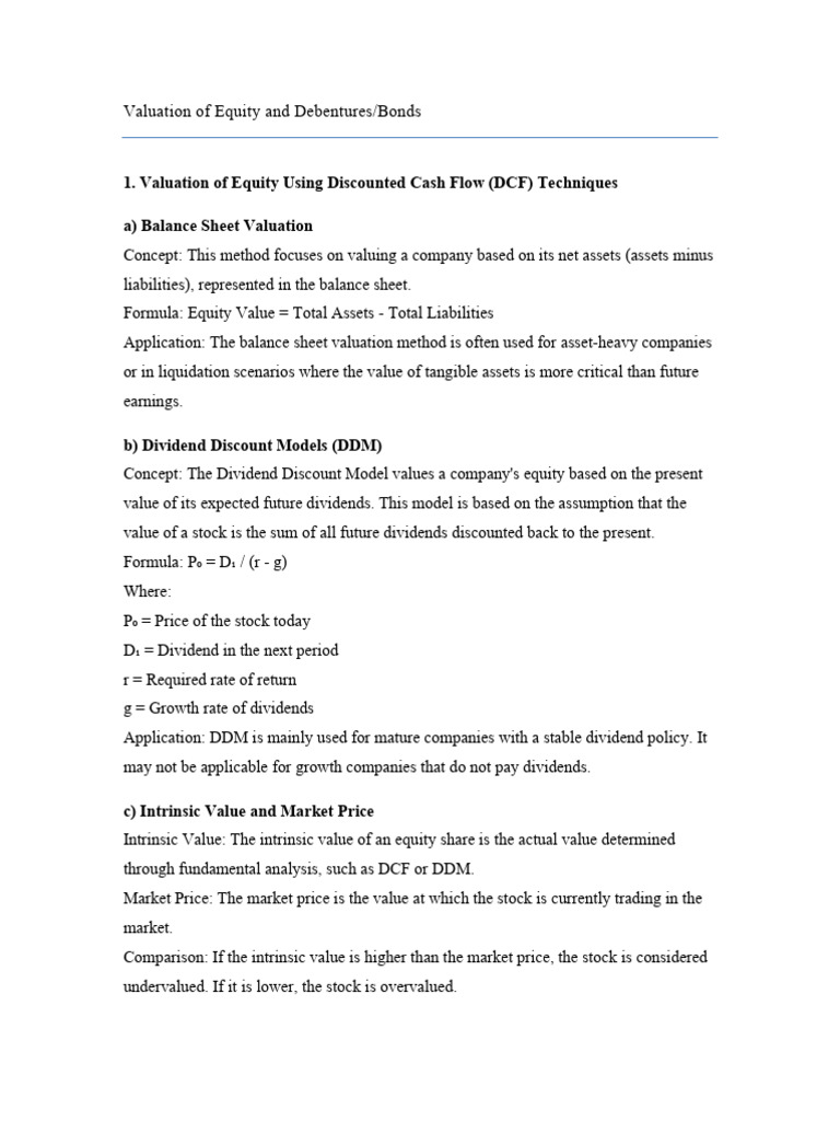 Valuation of Equity Using Discounted Cash Flow (DCF) Techniques A ...