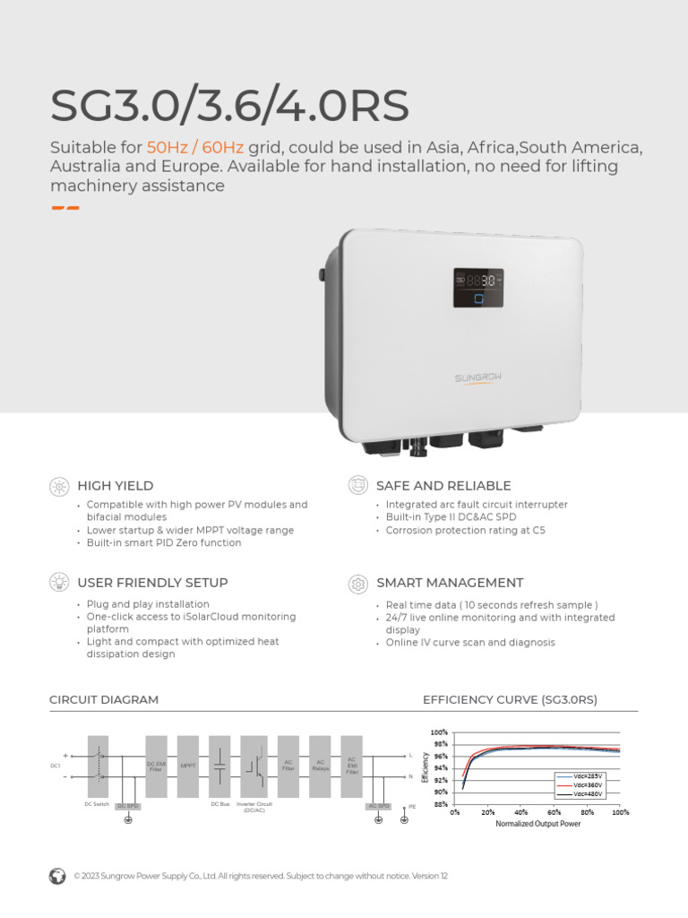 Sungrow Single Phase Inverters | PDF | Alternating Current | Electrical ...