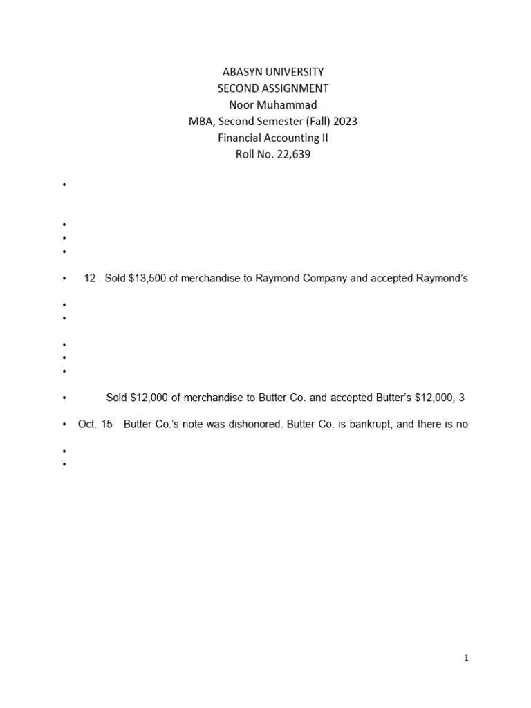 SECOND ASSIGNMENT, Financial Accounting II | PDF | Financial Accounting ...