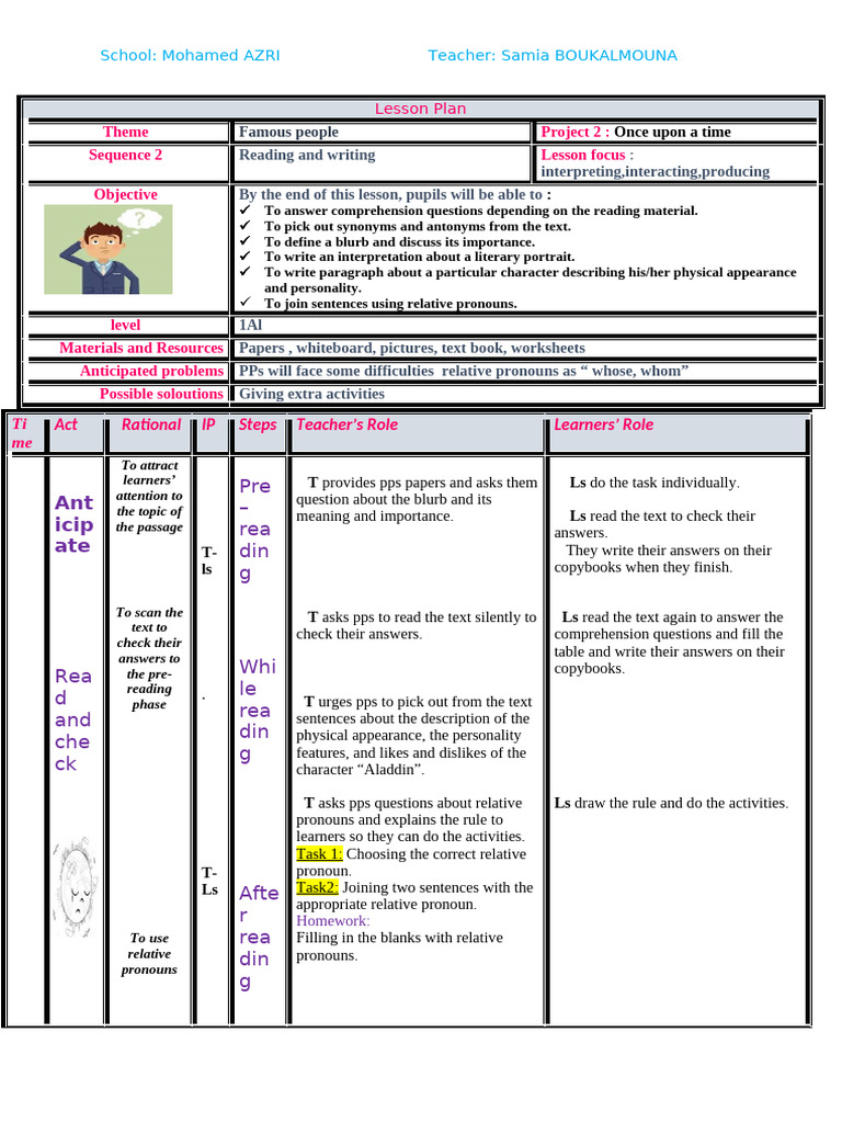 Lesson Plan on Famous Characters | PDF | Education Theory | Cognitive ...