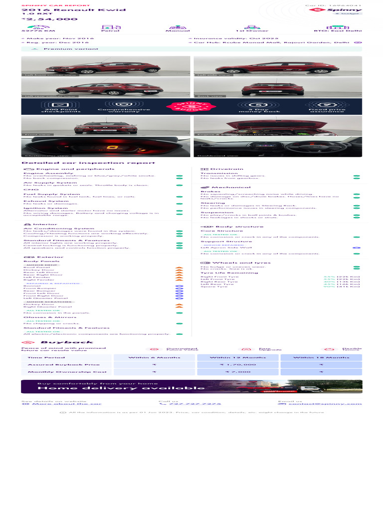 Spinny 2016 Renault Kwid Inspection Report | PDF | Leak | Car