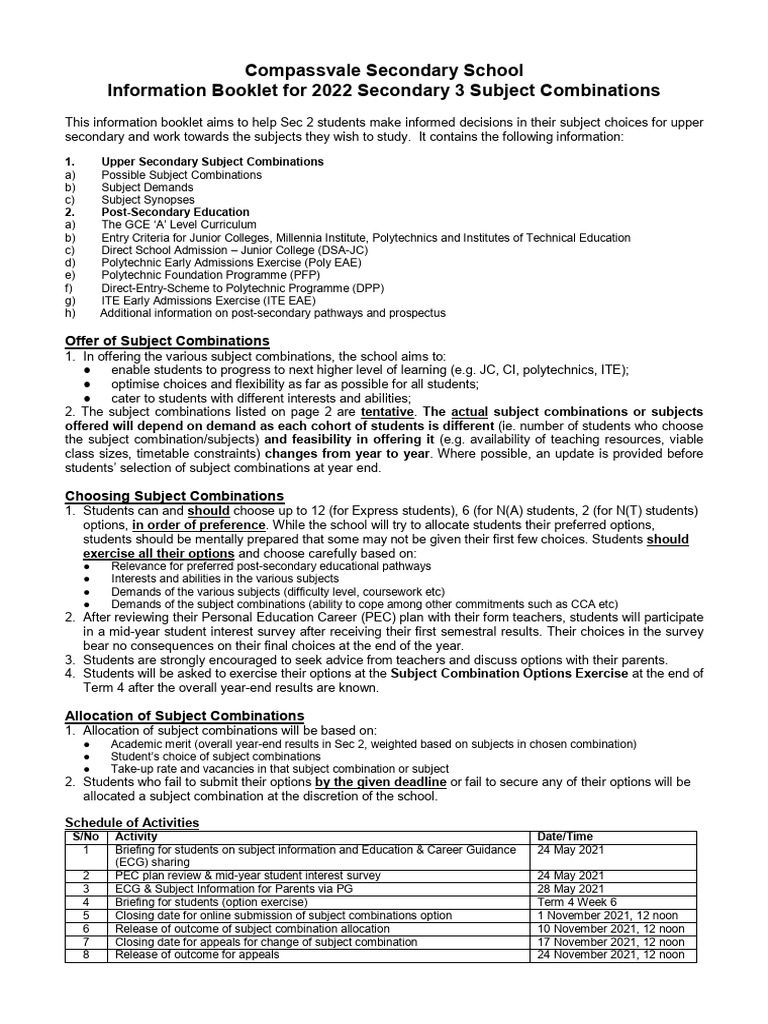 CVSS - 2022 Sec 3 Subject Combinations - Info - Booklet Final | PDF