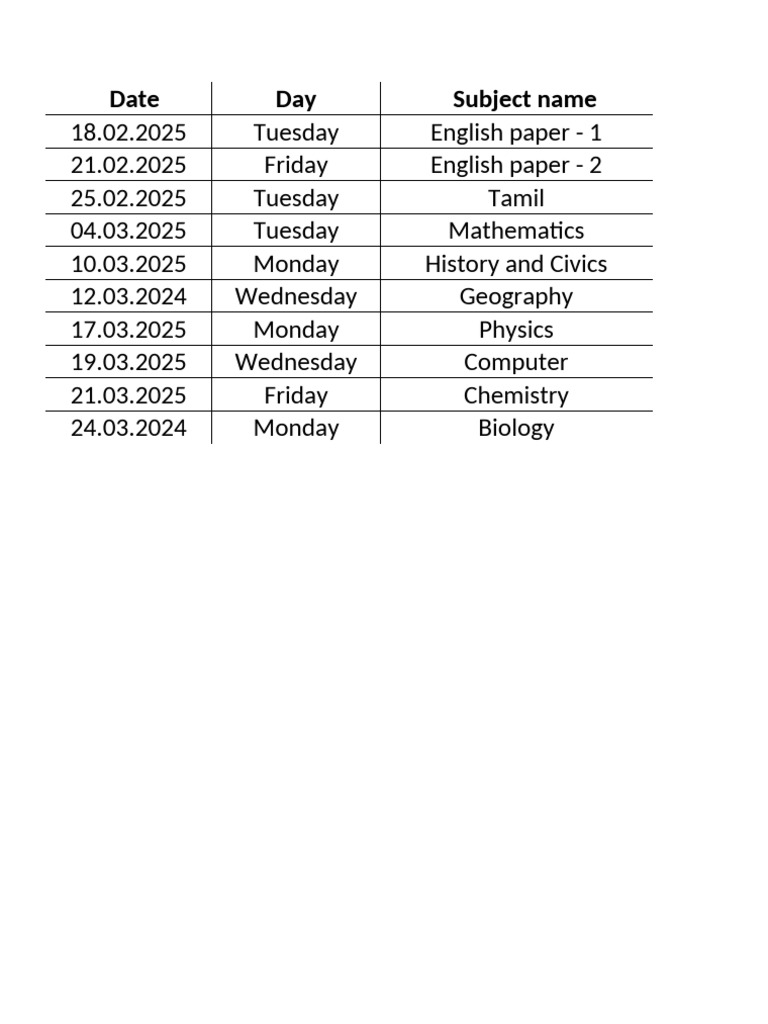 ICSE Board Exam Date Sheet | PDF