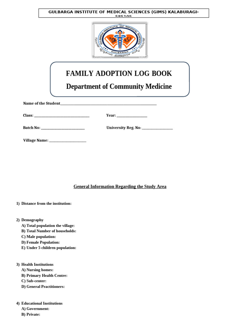 Family Adoption Log Book Edited 2024 Done | PDF | Diseases And ...