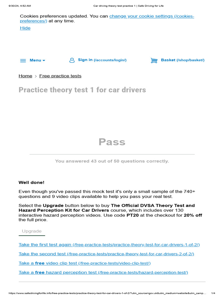 Car Driving Theory Test Practice 1 - Safe Driving For Life | PDF ...