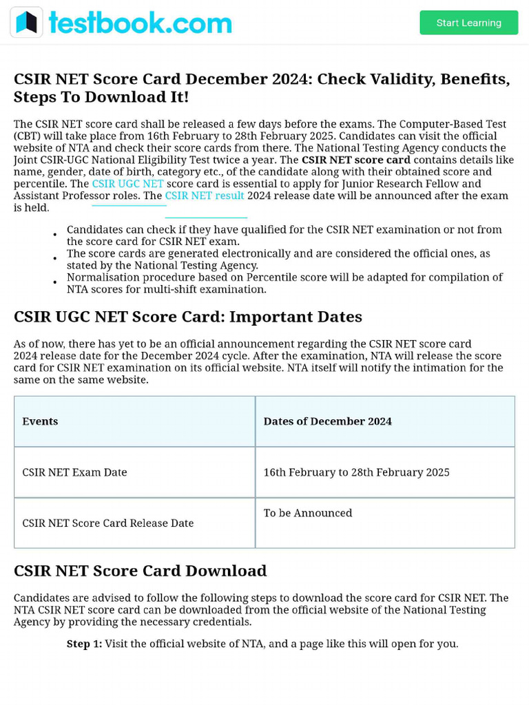 CSIR NET Score Card December 2024 - Check Validity, Benefits, Steps To Download It! | PDF