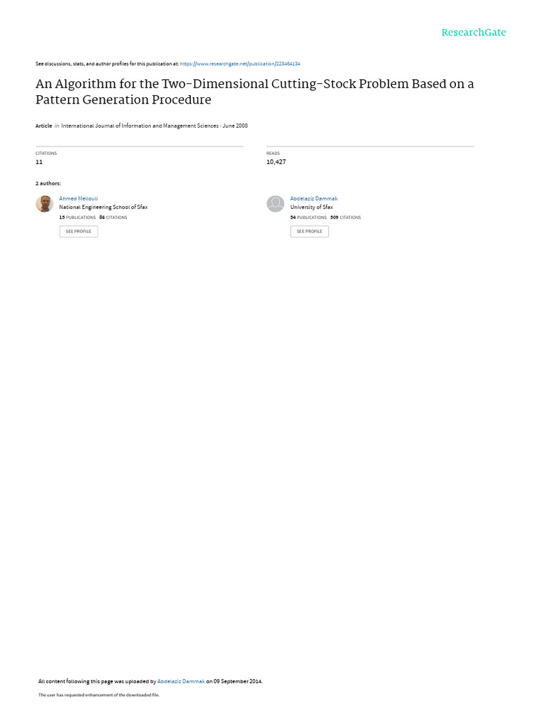 An Algorithm For The Two Dimensional Cutting Stock Pdf Linear Programming Numerical Analysis