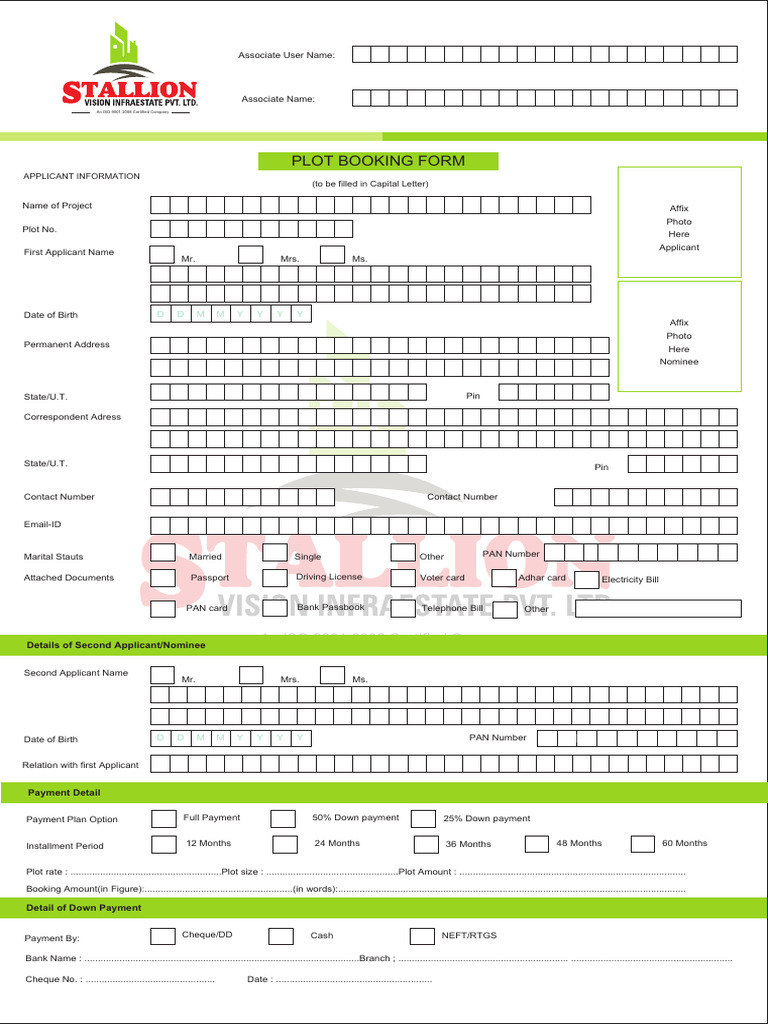 Plot Booking Form | PDF | Payments | Cheque