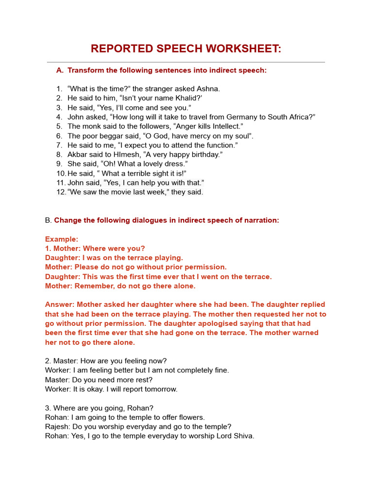 Worksheet - Reported Speech | PDF