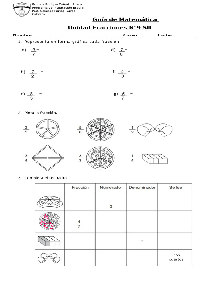 Guía de Matemática SII Fracciones N9 | PDF