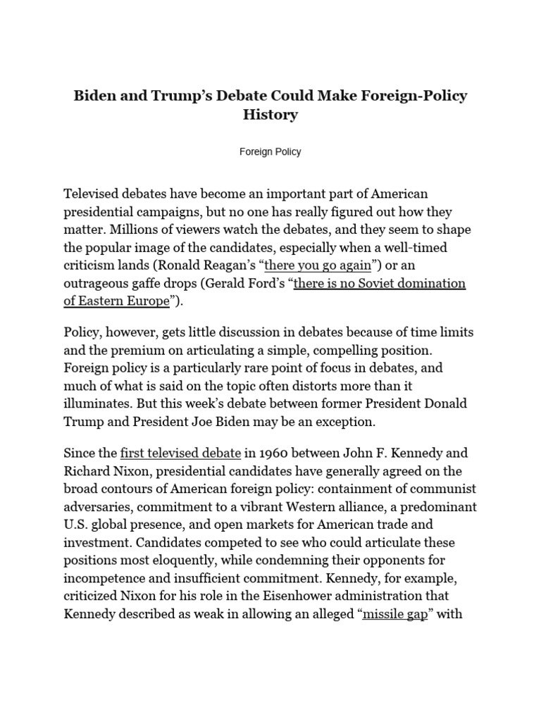 Biden vs. Trump: A Historic Foreign Policy Debate | PDF | American ...
