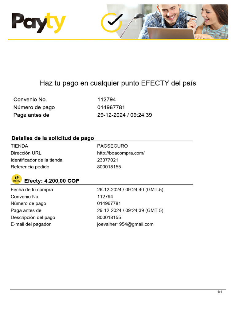 Pago EFECTY: Instrucciones y Detalles | PDF
