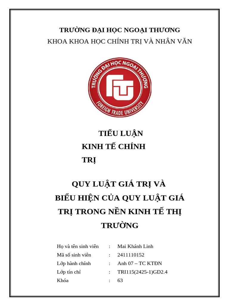 Tiểu luận KTCT ftu | PDF