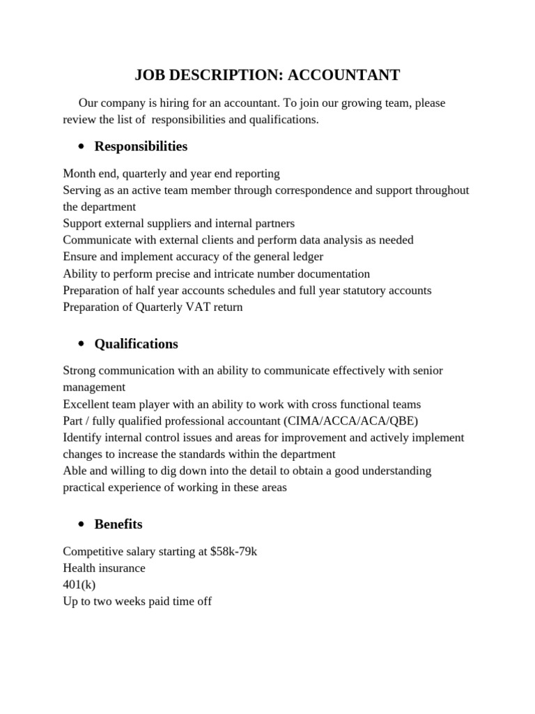 Job Description Accountant | PDF