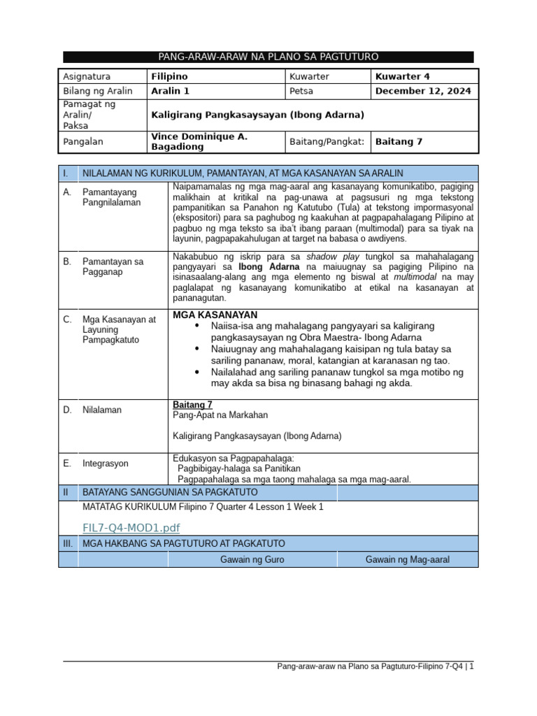 Vince DLP Format - MATATAG | PDF