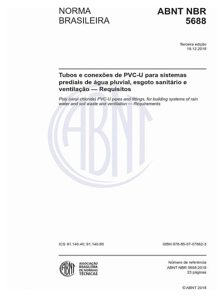 NBR 5688 Tubos e Conexoes de PVC U para Sistemas Prediais de Agua ...