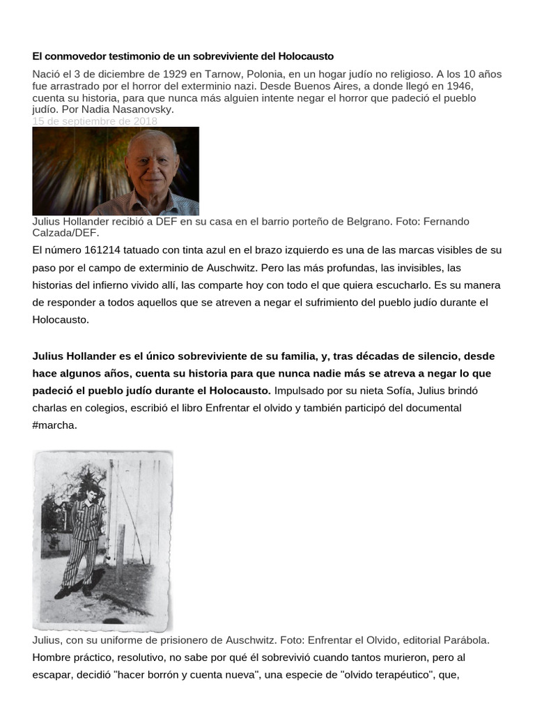 El conmovedor testimonio de un sobreviviente del Holocausto | PDF | El ...