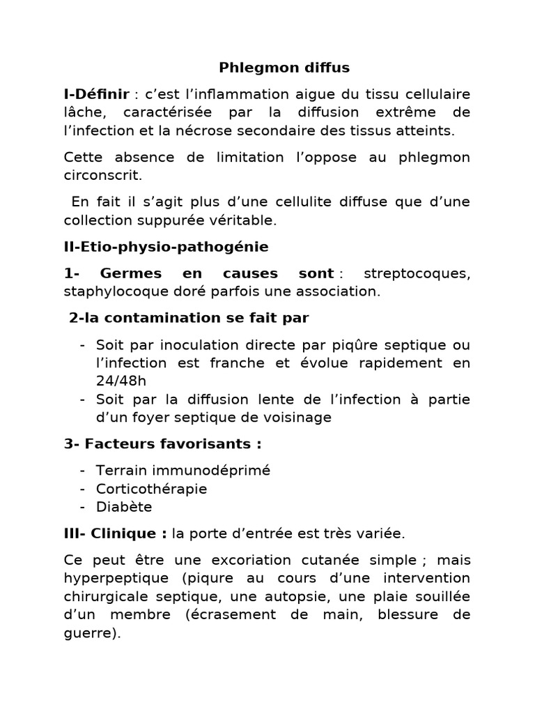 Phlegmon diffus : causes et symptômes | PDF | Médecine | Épidémiologie